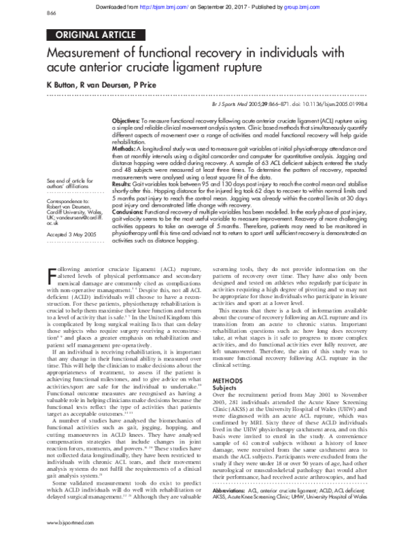 (PDF) Measurement of functional recovery in individuals with acute ...