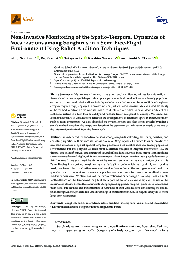 Pdf Non Invasive Monitoring Of The Spatio Temporal Dynamics Of Vocalizations Among Songbirds