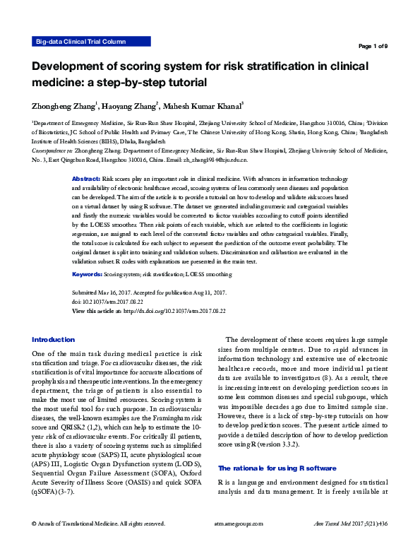 (PDF) Development of scoring system for risk stratification in clinical ...