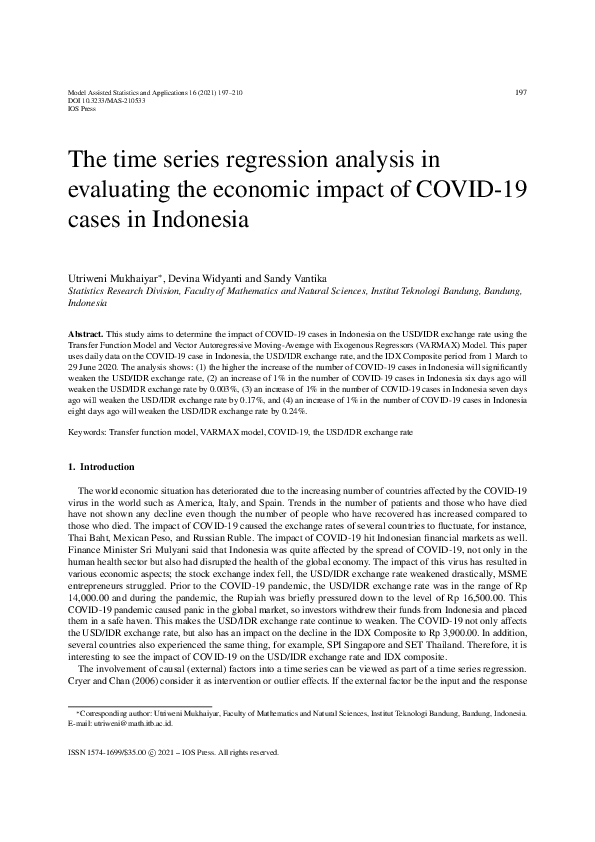 (PDF) The time series regression analysis in evaluating the economic impact of COVID-19 cases in ...