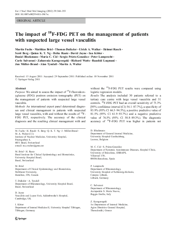 (PDF) The impact of 18F-FDG PET on the management of patients with suspected large vessel vasculitis