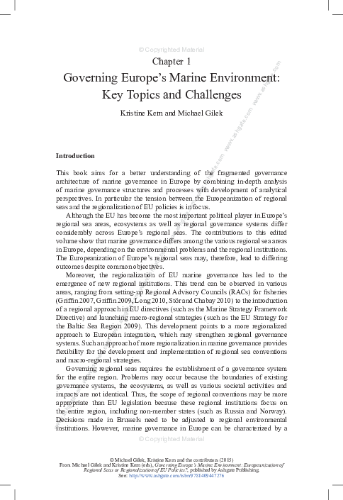 (PDF) Governing Europe’s Marine Environment: Key Topics and Challenges