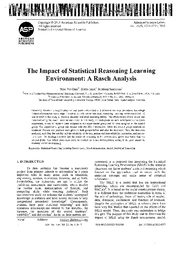 (PDF) The Impact of Statistical Reasoning Learning Environment: A Rasch ...