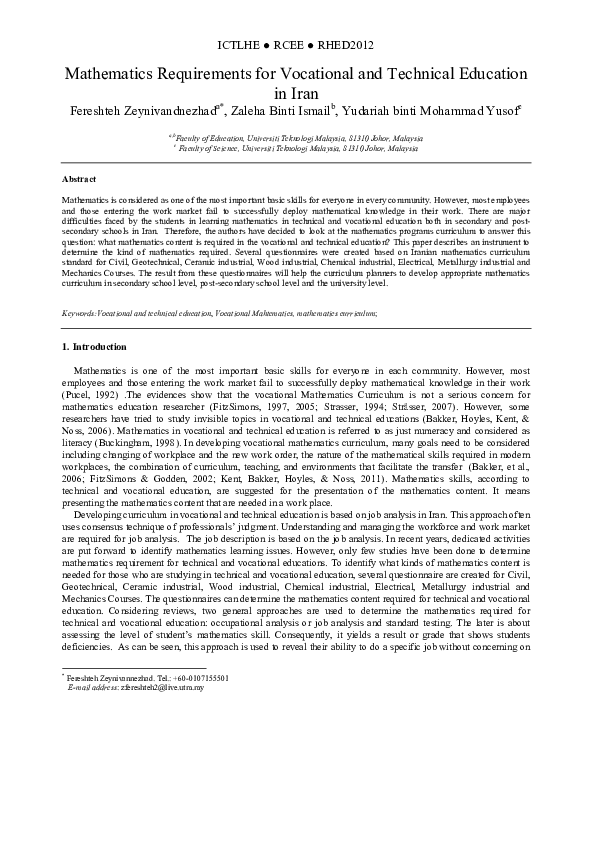 (PDF) Mathematics Requirements for Vocational and Technical Education ...
