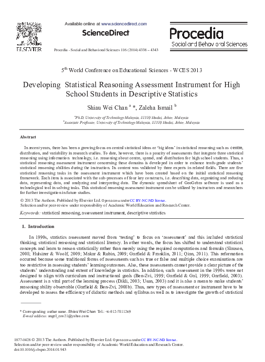 (PDF) Developing Statistical Reasoning Assessment Instrument for High ...