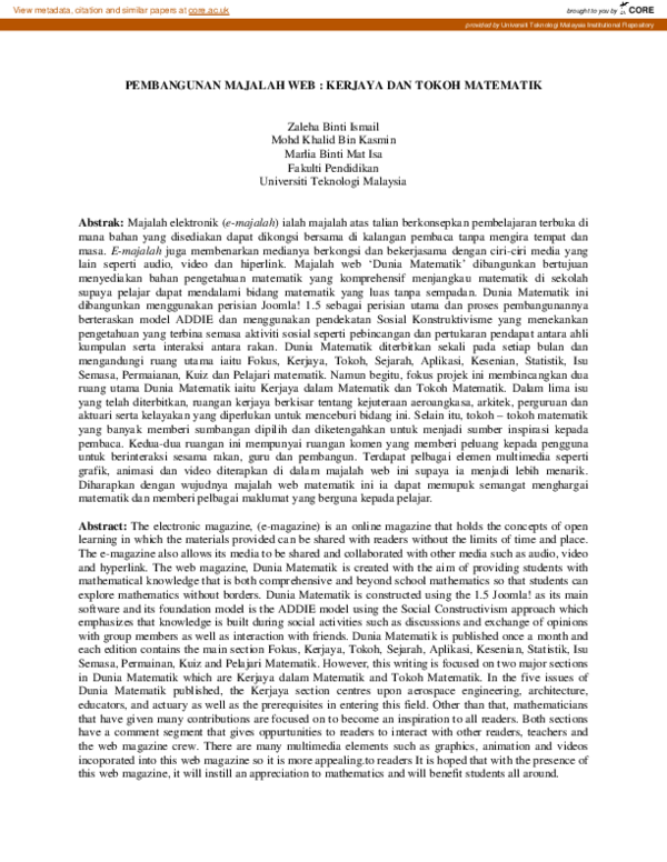 (PDF) Pembangunan Majalah Web: Kerjaya Dan Tokoh Matematik