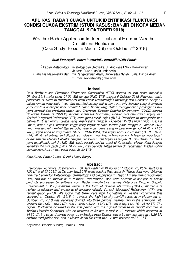 (PDF) Aplikasi Radar Cuaca Untuk Identifikasi Fluktuasi Kondisi Cuaca Ekstrim (Studi Kasus ...