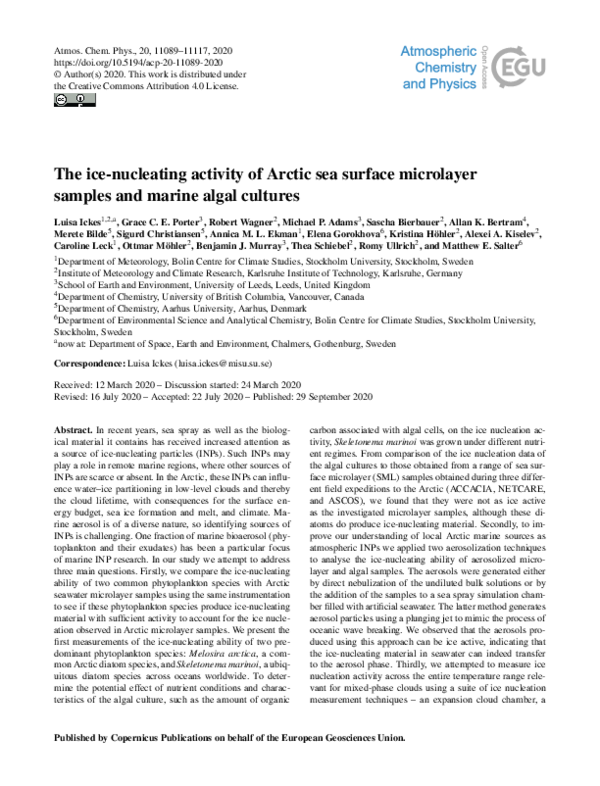 (PDF) The ice-nucleating activity of Arctic sea surface microlayer ...