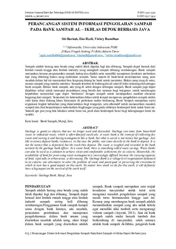 (PDF) Perancangan Sistem Informasi Pengolahan Sampah Pada Bank Sampah Al – Ikhlas Depok Berbasis ...