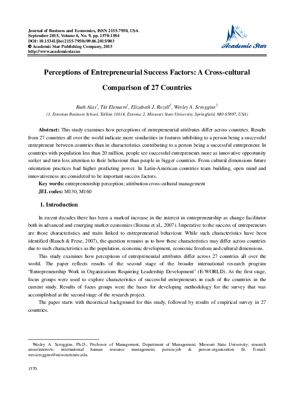 (PDF) Perceptions of Entrepreneurial Success Factors: A Cross-cultural ...