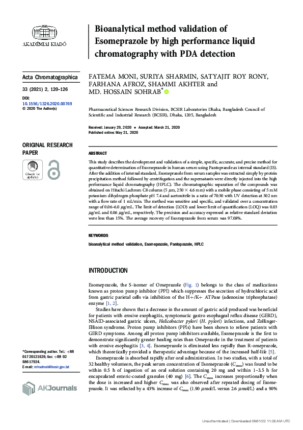 (PDF) Bioanalytical method validation of Esomeprazole by high ...