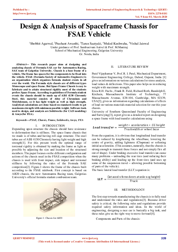 (PDF) Design Analysis of Spaceframe Chassis for FSAE Vehicle