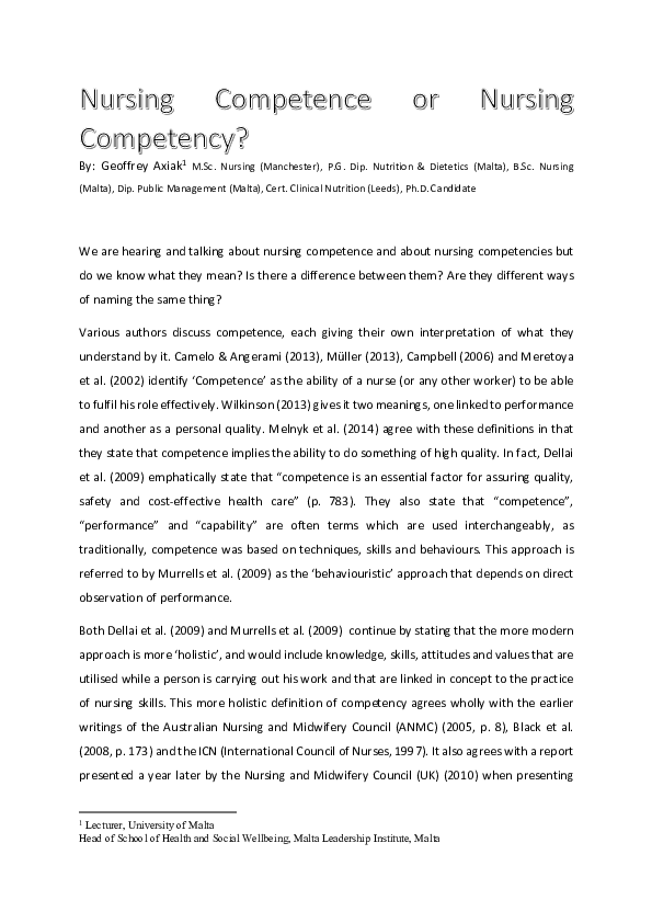 (PDF) Nursing Competence or Competency?