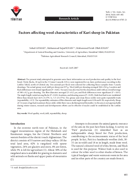 (PDF) Factors affecting wool characteristics of Kari sheep in Pakistan