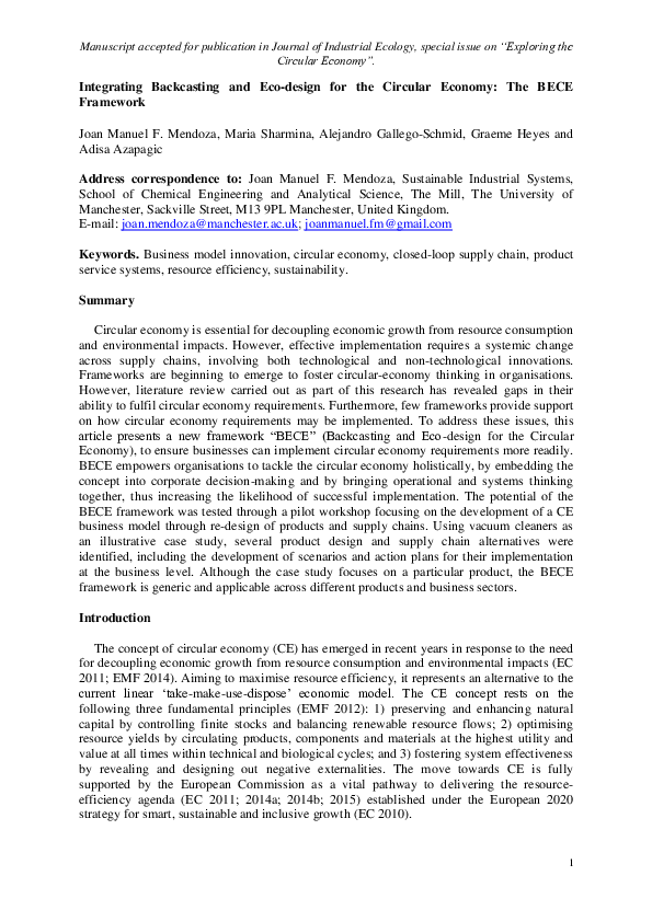 (PDF) BECE Framework: Eco-Design for Circular Economy