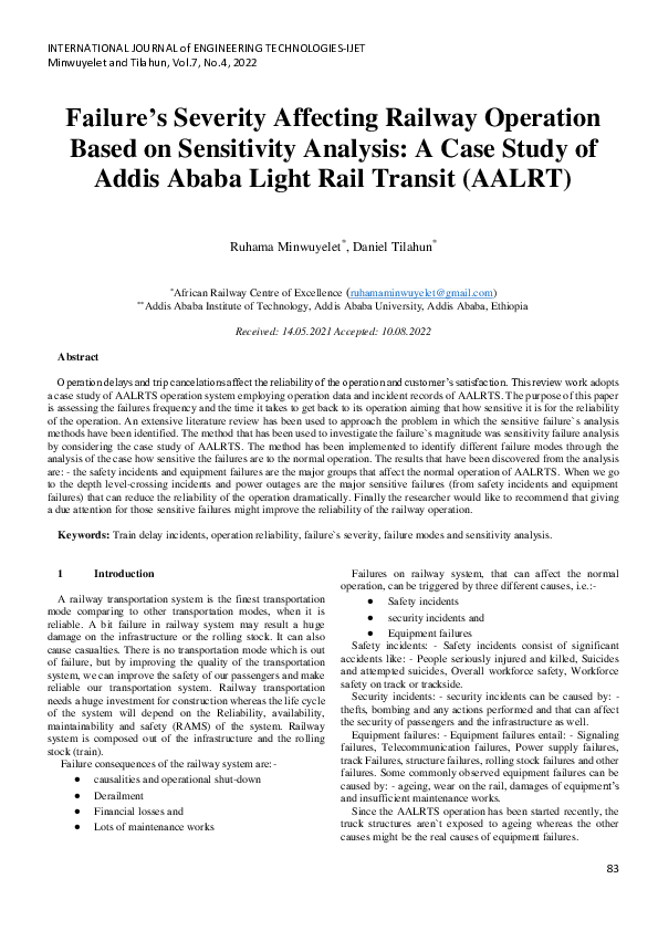 (PDF) Failure’s Severity Affecting Railway Operation Based on Sensitivity Analysis: A Case Study ...