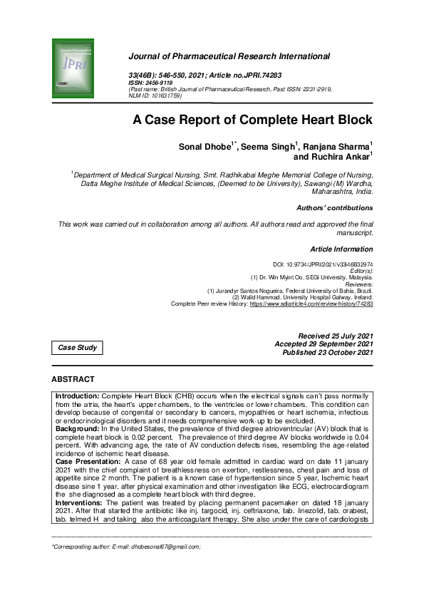 (PDF) A Case Report of Complete Heart Block
