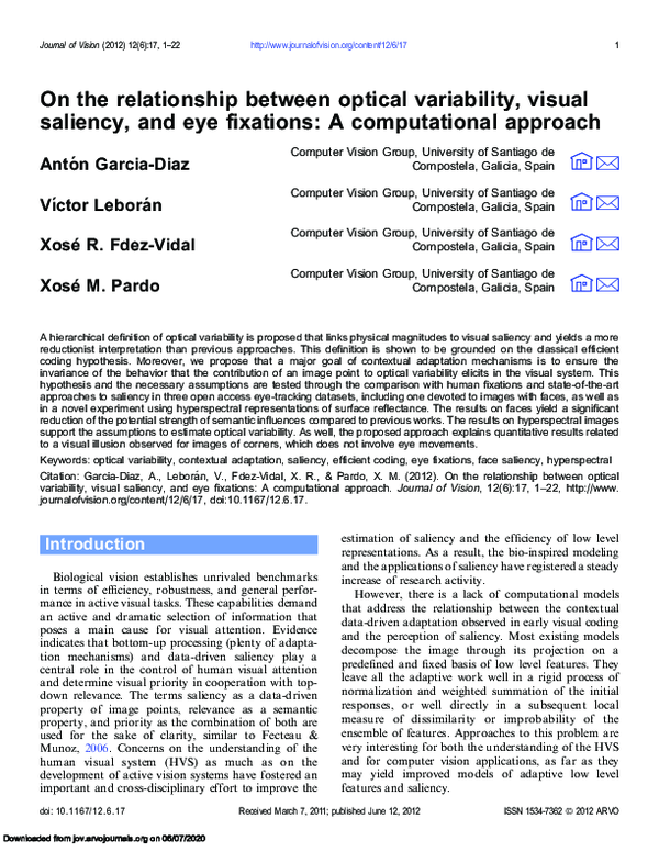 Pdf On The Relationship Between Optical Variability Visual Saliency