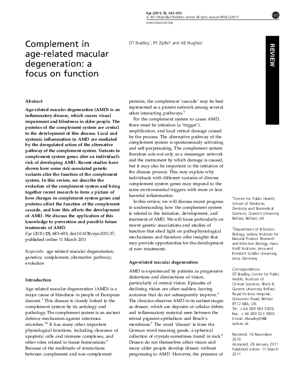(PDF) Complement in age-related macular degeneration: a focus on function