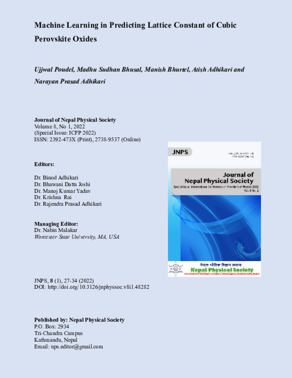 (PDF) Machine Learning in Predicting Lattice Constant of Cubic Perovskite Oxides