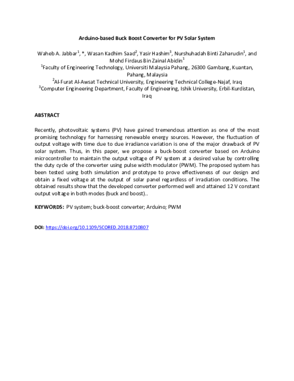 (PDF) Arduino-based Buck Boost Converter for PV Solar System