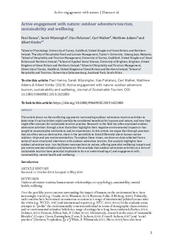(PDF) Active engagement with nature: outdoor adventure tourism ...