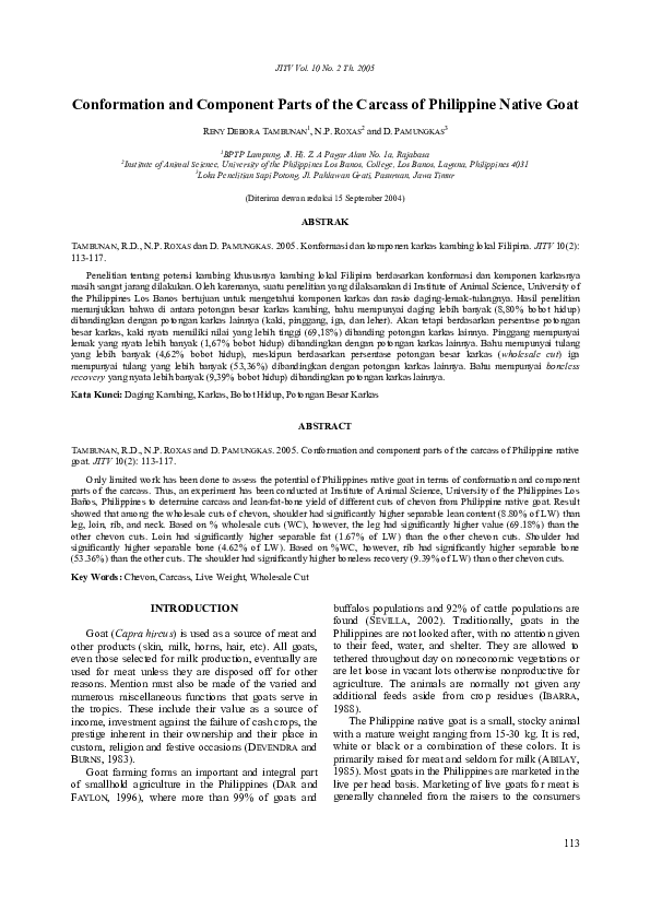 (PDF) Conformation and component parts of the carcass of Philippine ...