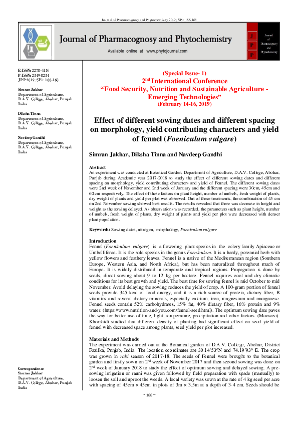 Pdf Effect Of Different Sowing Dates And Different Spacing On