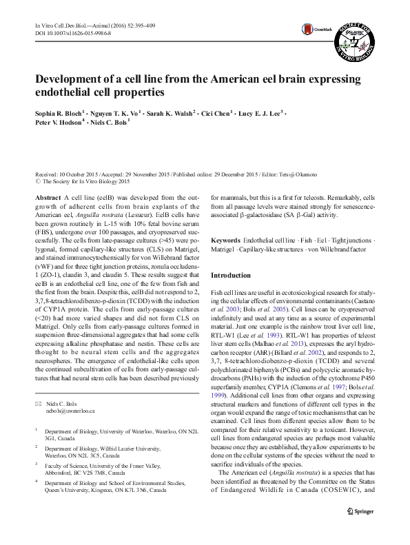 (PDF) Development of a cell line from the American eel brain expressing ...