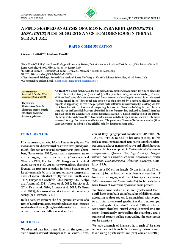 (PDF) A fine-grained analysis of a Monk parakeet (Myiopsitta monachus) nest suggests a ...