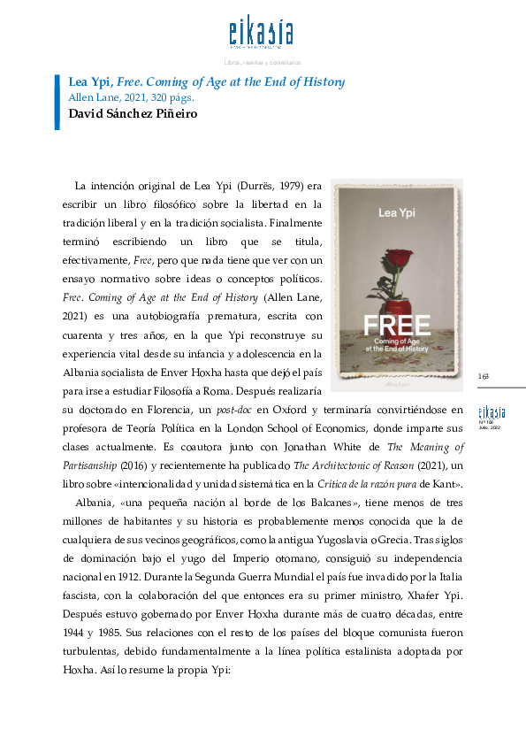 (PDF) Ypi, L. (2021) "Free. Coming of Age at the End of History", Allen ...