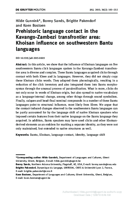 (PDF) Prehistoric language contact in the Kavango-Zambezi transfrontier ...