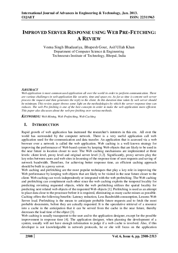 (PDF) Improved Server Response Using Web Pre-Fetching: A Review