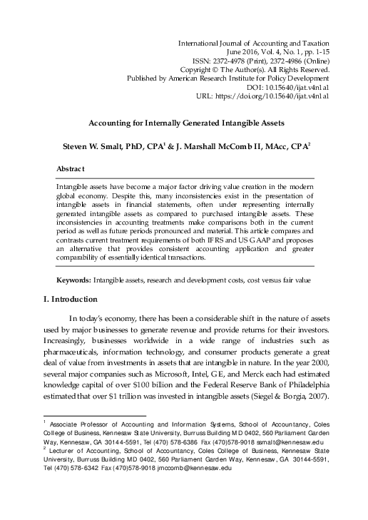 (PDF) Accounting for Internally Generated Intangible Assets