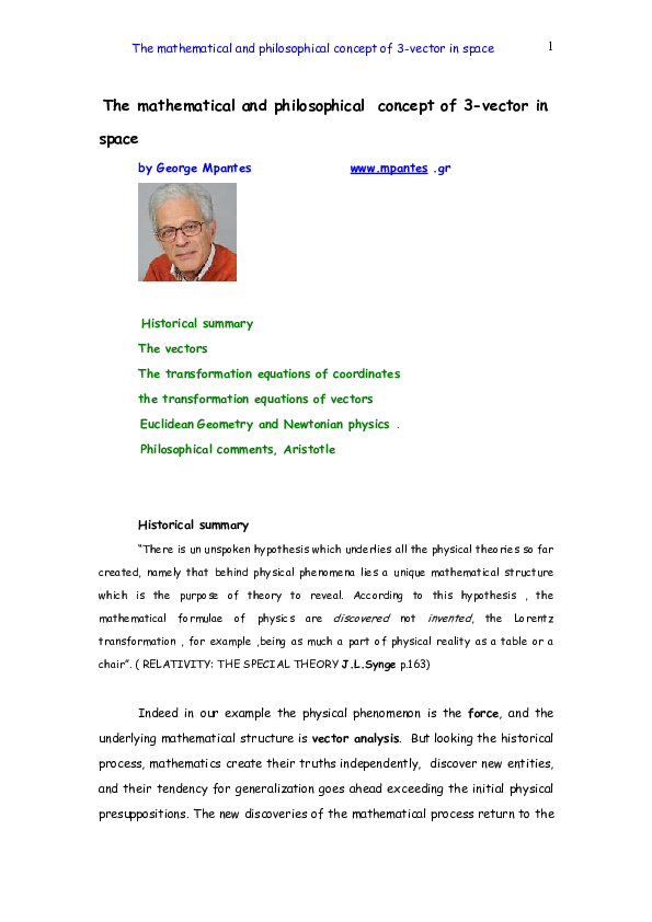 (PDF) The mathematical and philosophical concept of vector