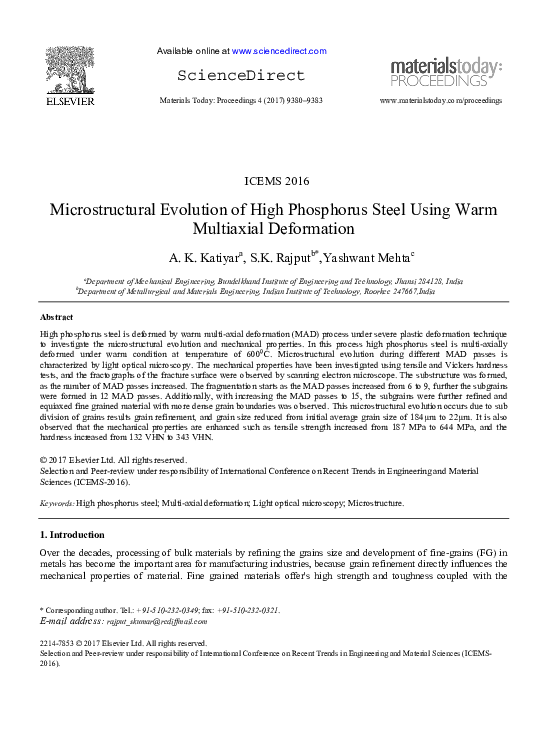 (PDF) Microstructural Evolution of High Phosphorus Steel Using Warm ...