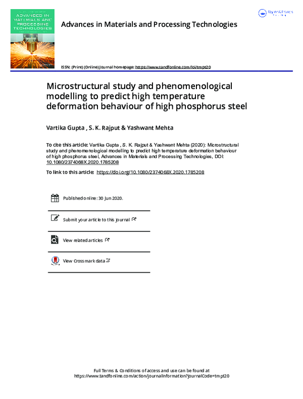 (PDF) Microstructural study and phenomenological modelling to predict high temperature ...