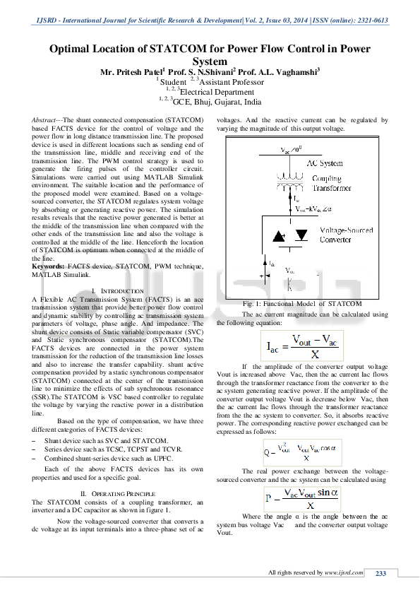 (PDF) Optimal Location of STATCOM for Power Flow Control in Power System