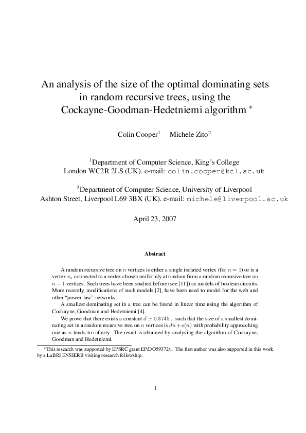 (PDF) An analysis of the size of the minimum dominating sets in random recursive trees, using ...