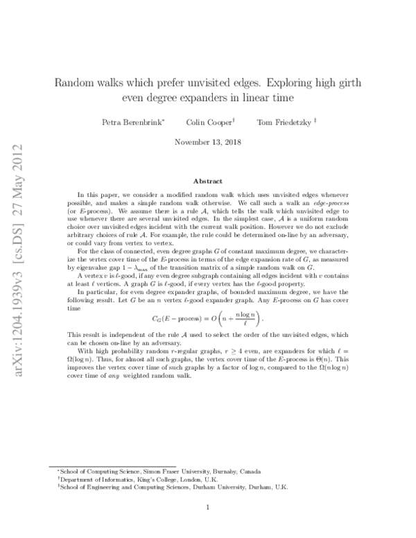 (PDF) Random walks which prefer unvisited edges