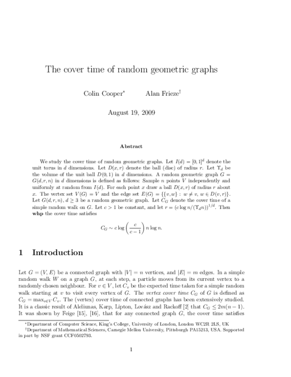 (PDF) The cover time of random geometric graphs