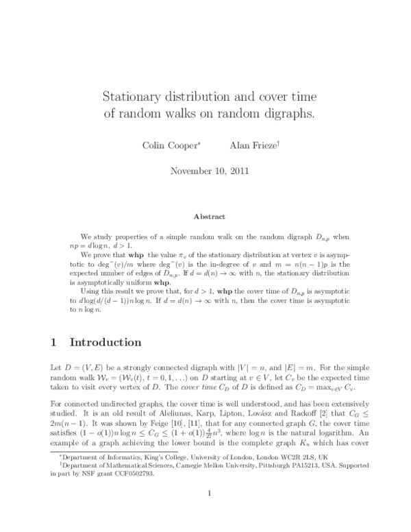 (PDF) Stationary distribution and cover time of random walks on random ...