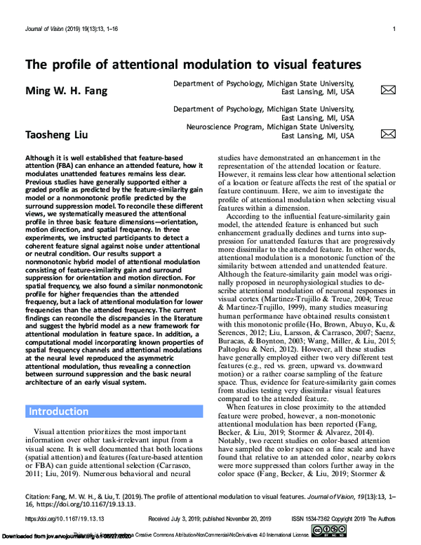 (PDF) The profile of attentional modulation to visual features