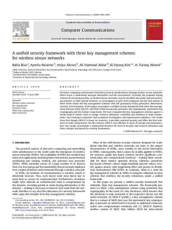 (PDF) A unified security framework with three key management schemes for wireless sensor ...