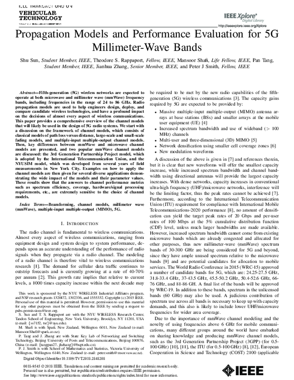 (PDF) Propagation Models and Performance Evaluation for 5G Millimeter-Wave Bands