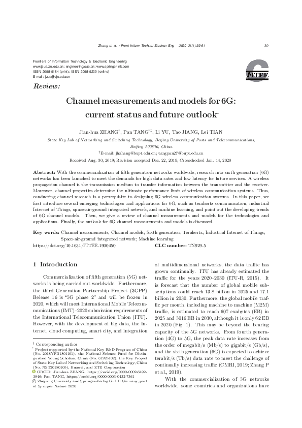 (PDF) Channel measurements and models for 6G: current status and future outlook