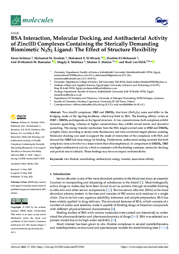 (PDF) BSA Interaction, Molecular Docking, and Antibacterial Activity of ...