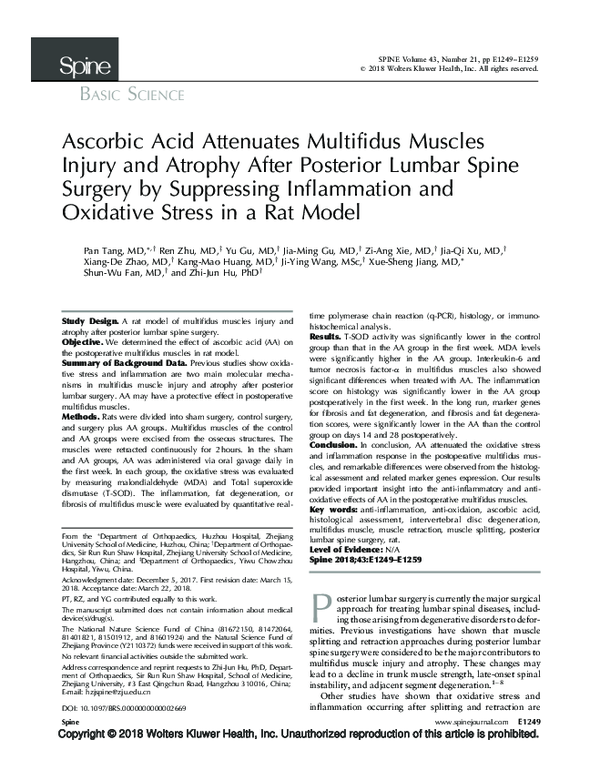 (PDF) Ascorbic Acid Attenuates Multifidus Muscles Injury and Atrophy ...