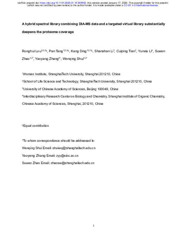 (PDF) A hybrid spectral library combining DIA-MS data and a targeted ...