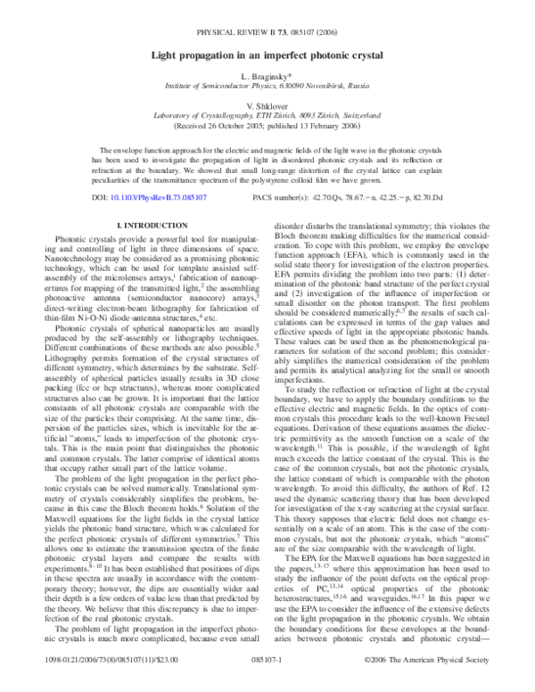 (PDF) Light propagation in an imperfect photonic crystal